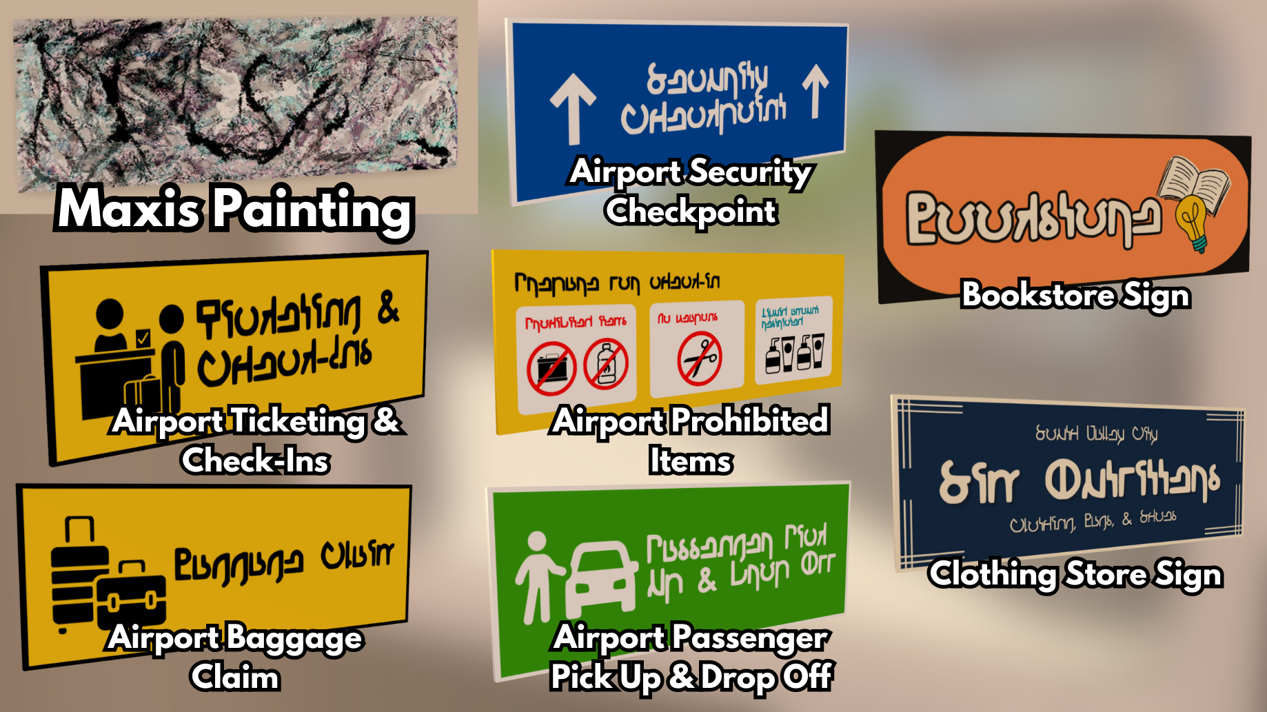 Mod The Sims - 36 Signs (All Maxis Recolors) - Great for community lots!