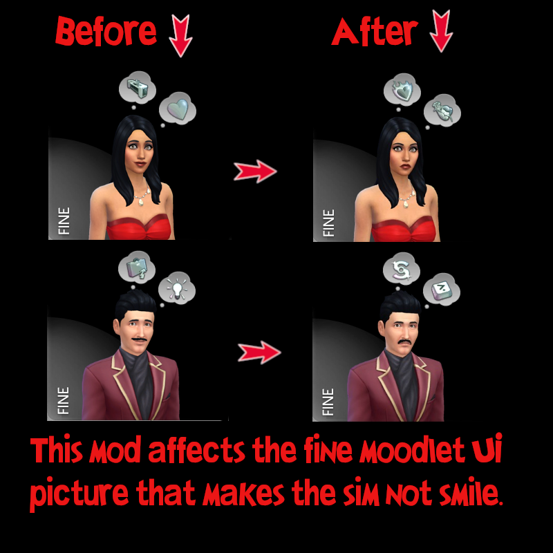 Mod The Sims - Fine Moodlet Sim Picture UI Non-Smiling Override