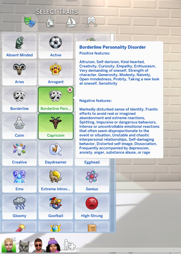 Mod The Sims - Borderline Personality Disorder Custom Trait