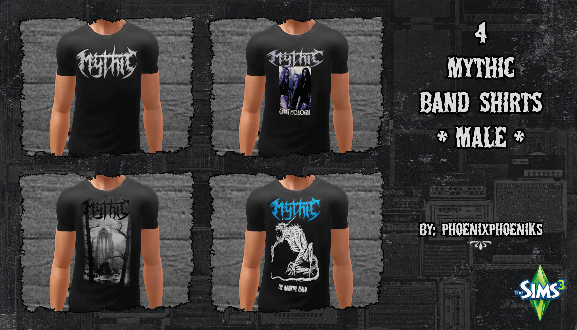 Mod The Sims - 4 Mythic band shirts {male}