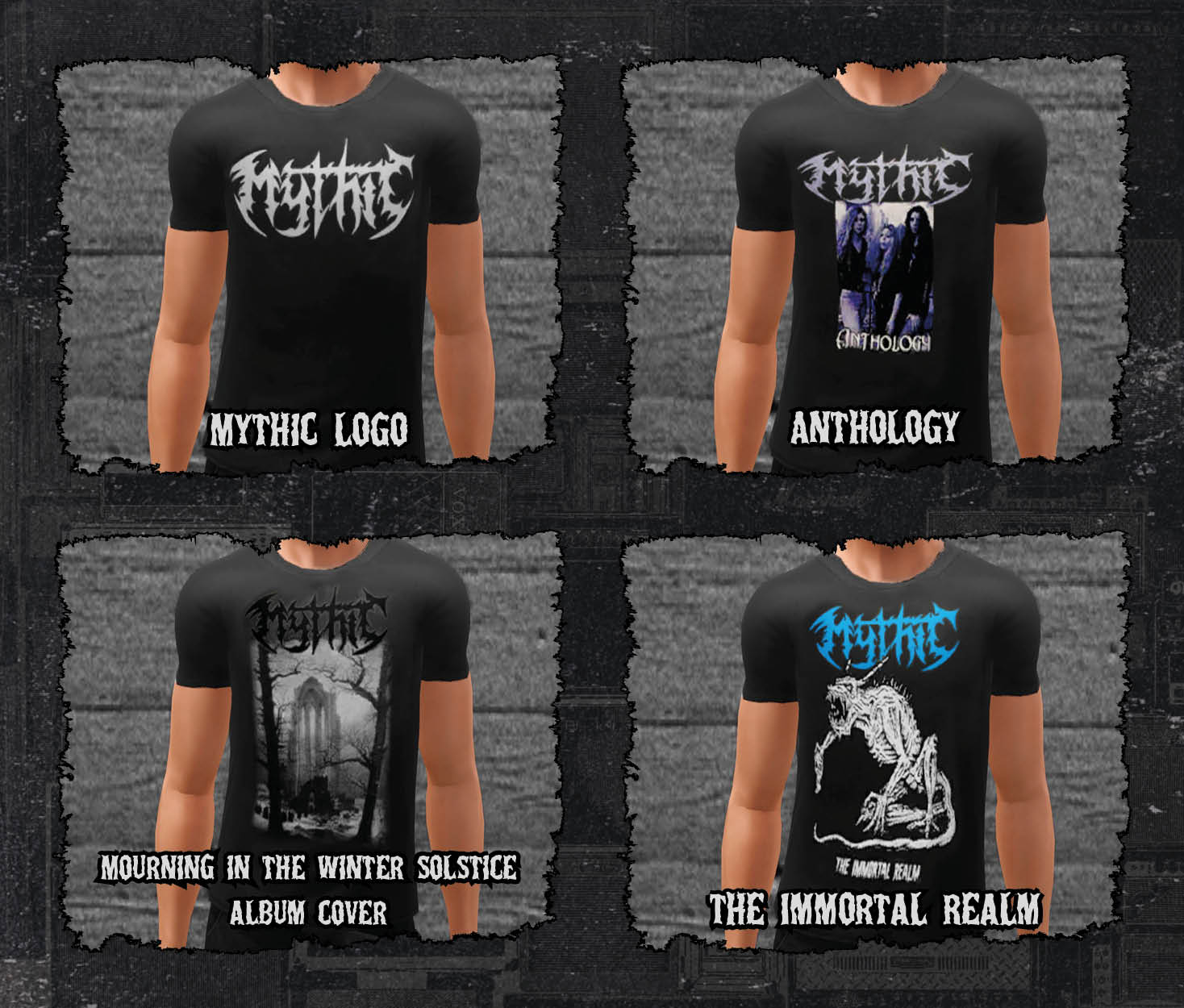 Mod The Sims - 4 Mythic band shirts {male}