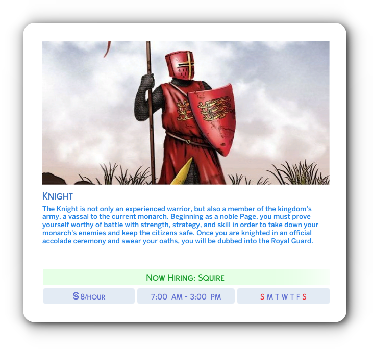Mod The Sims - Knight Career mod (Medieval Themed)
