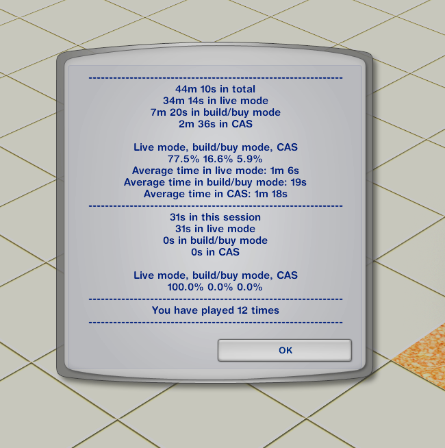 Mod The Sims - Playtime Stats: A mod to track your game time