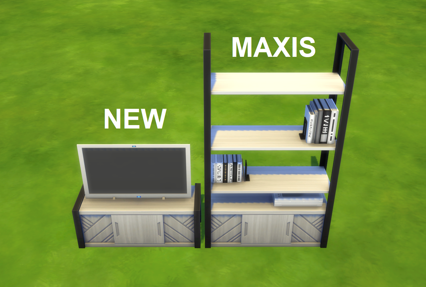 Mod The Sims - TV stand made out of that one City Living bookcase.