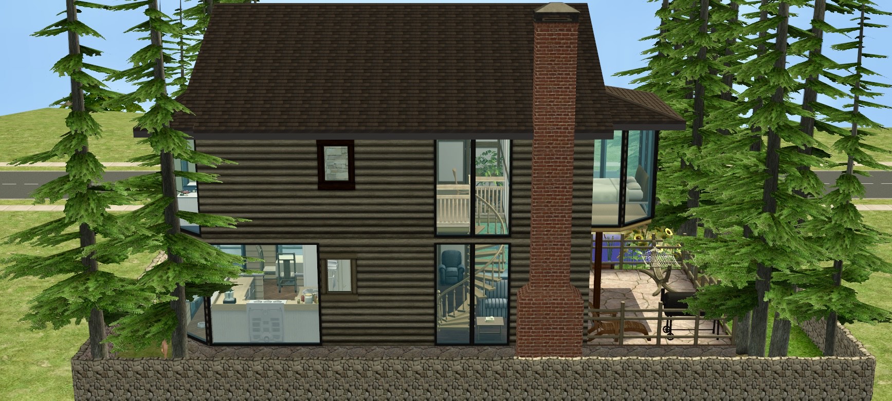 Mod The Sims - 3 Bedroom Cozy Rustic Log Cabin in the Woods