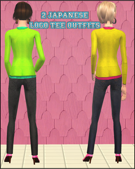 Mod The Sims - 2 Japanese-Inspired Logo Tee Outfits