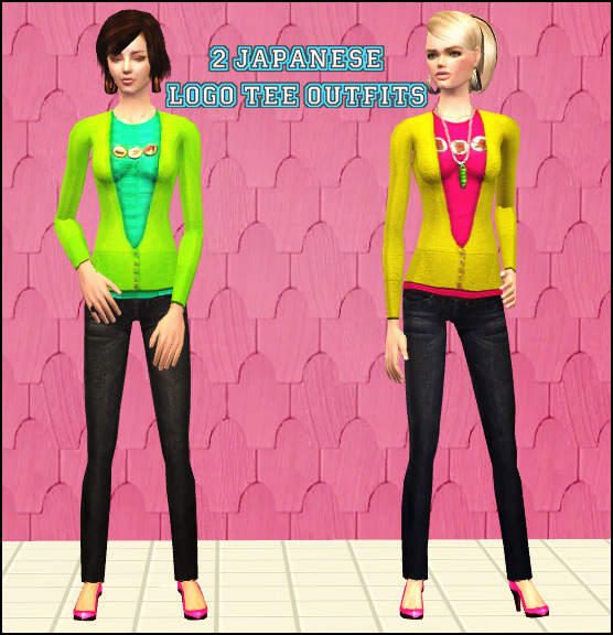 Mod The Sims - 2 Japanese-Inspired Logo Tee Outfits