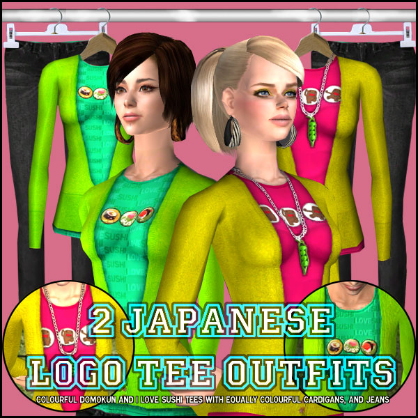 Mod The Sims - 2 Japanese-Inspired Logo Tee Outfits