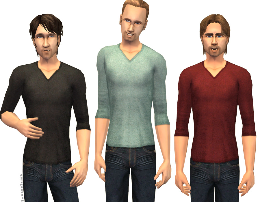 Mod The Sims - 3 Body-Hugging V-Neck Sweaters + Bonus! Jeans