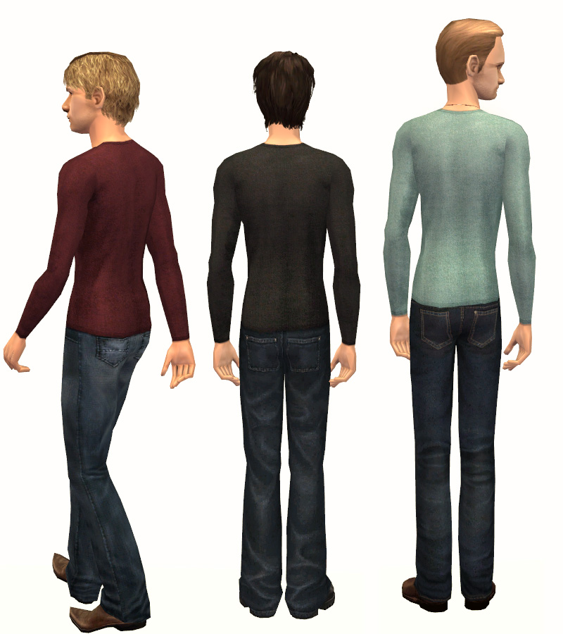 Mod The Sims - 3 Body-Hugging V-Neck Sweaters Redux: Full-Length Sleeves