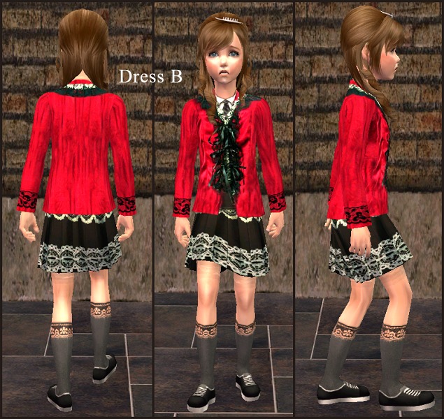 Mod The Sims - 3 Black & Red Dress for Children (Maxis recolour)