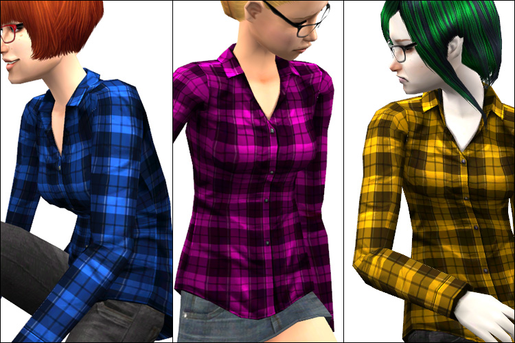 Mod The Sims - Flannel Shirts (6 colors) - Tops for YF/AF & TF