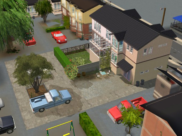 Mod The Sims - Backdoor Lane 14 [NL+OfB] -- Two houses with a store