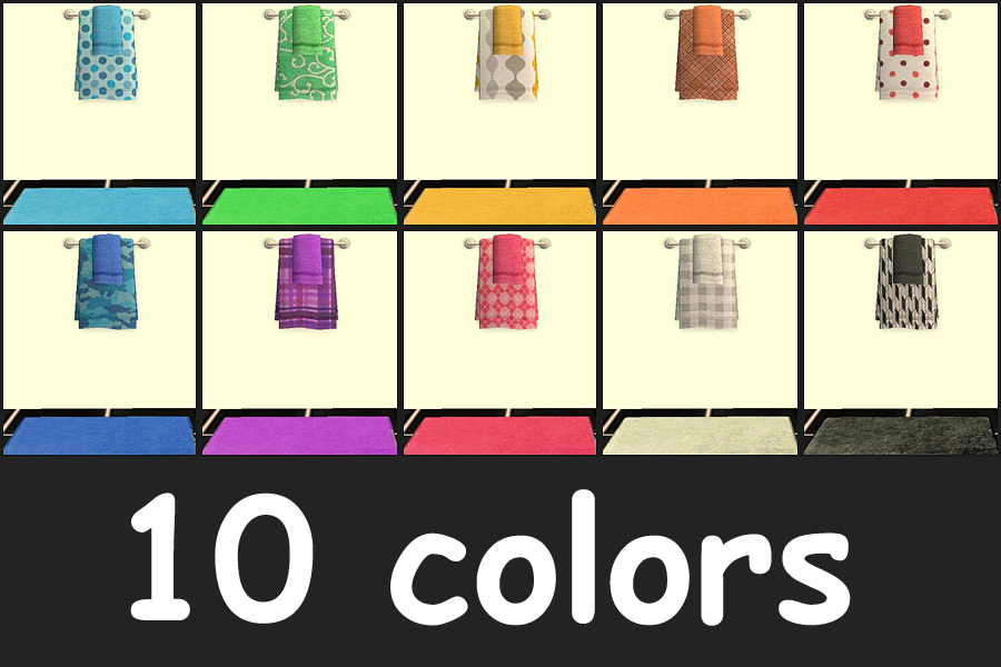 Mod The Sims - *10 colors, colorful bath room* towels & mats