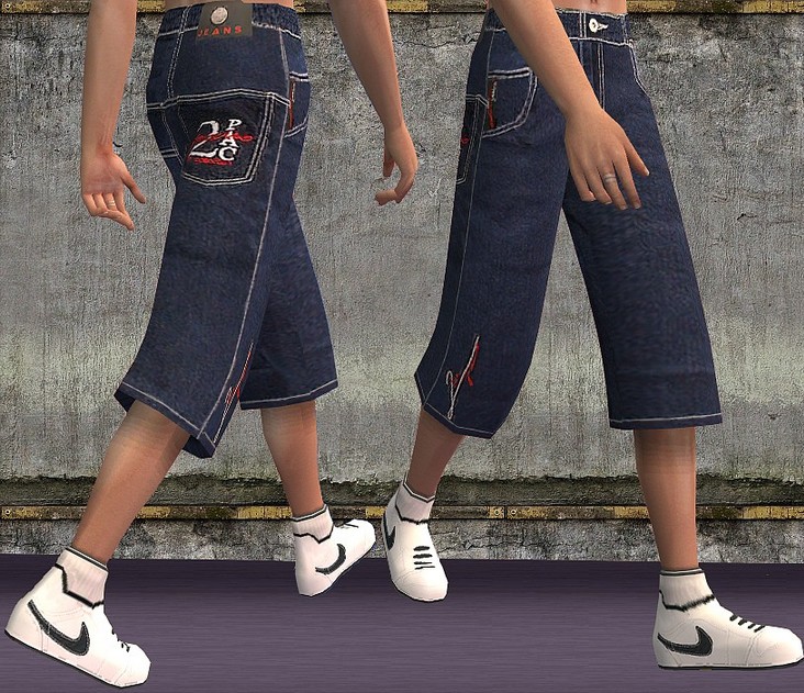 Mod The Sims - 2Pac baggy shorts in dark blue for men