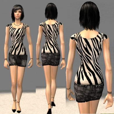 Mod The Sims - Zebra Stripes and Miniskirt Everyday Outfit