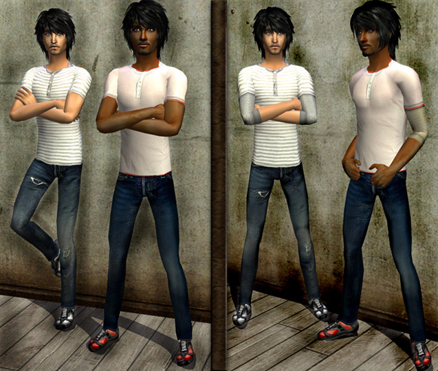 Mod The Sims - 2 Henley Shirts with skinny Jeans, 2nd vers has thermals ...
