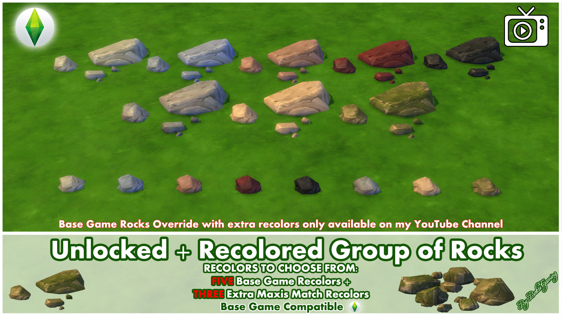 Mod The Sims - Unlocked + Recolored Group of Rocks - Updated 19-07-2019