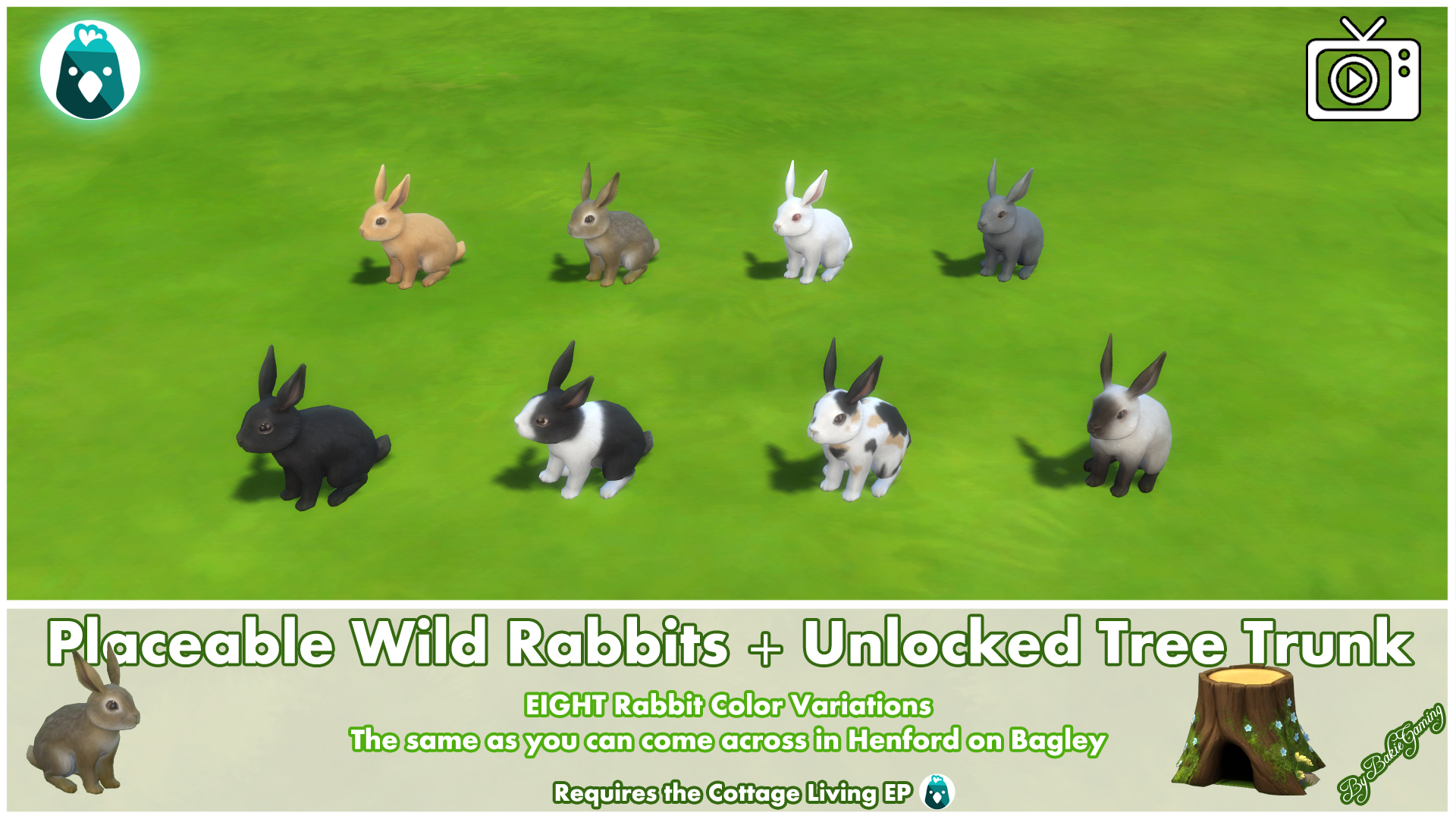 Mod The Sims - Placeable Wild Rabbit + Unlocked Rabbit Home Tree Trunk