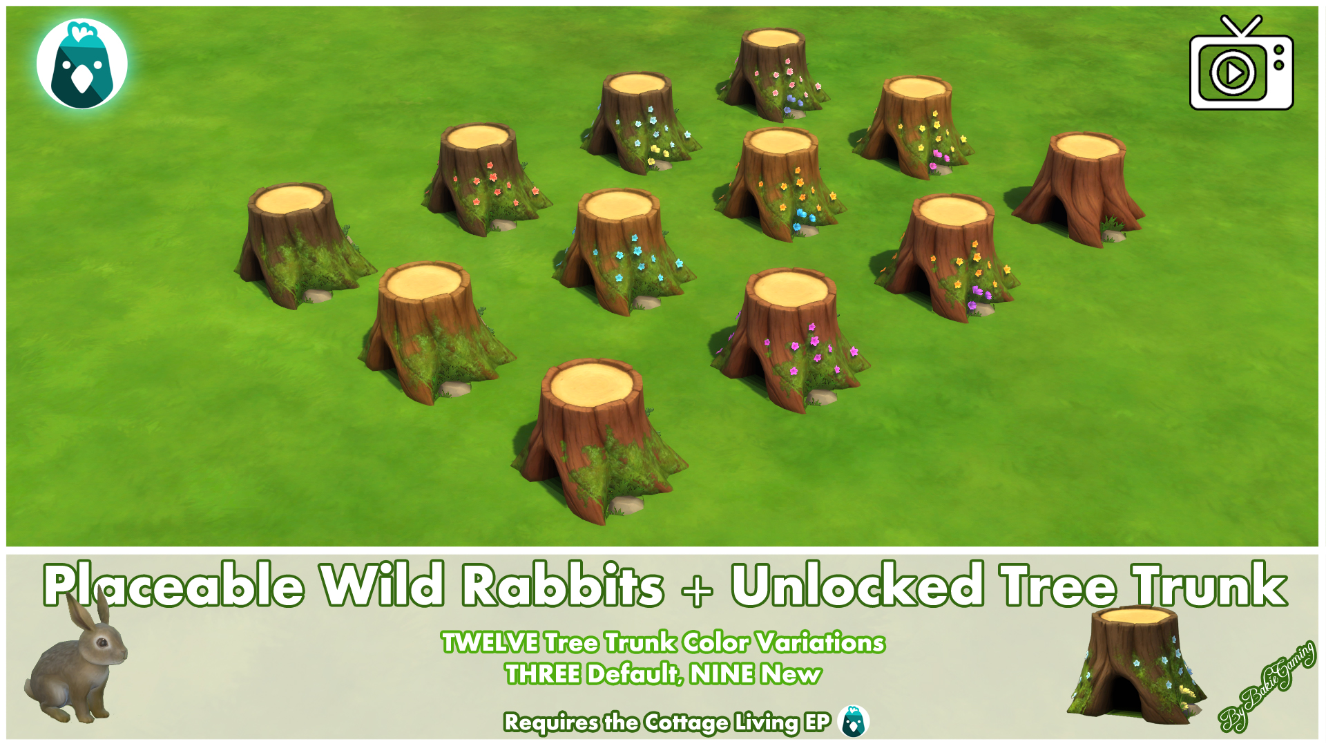 Mod The Sims - Placeable Wild Rabbit + Unlocked Rabbit Home Tree Trunk