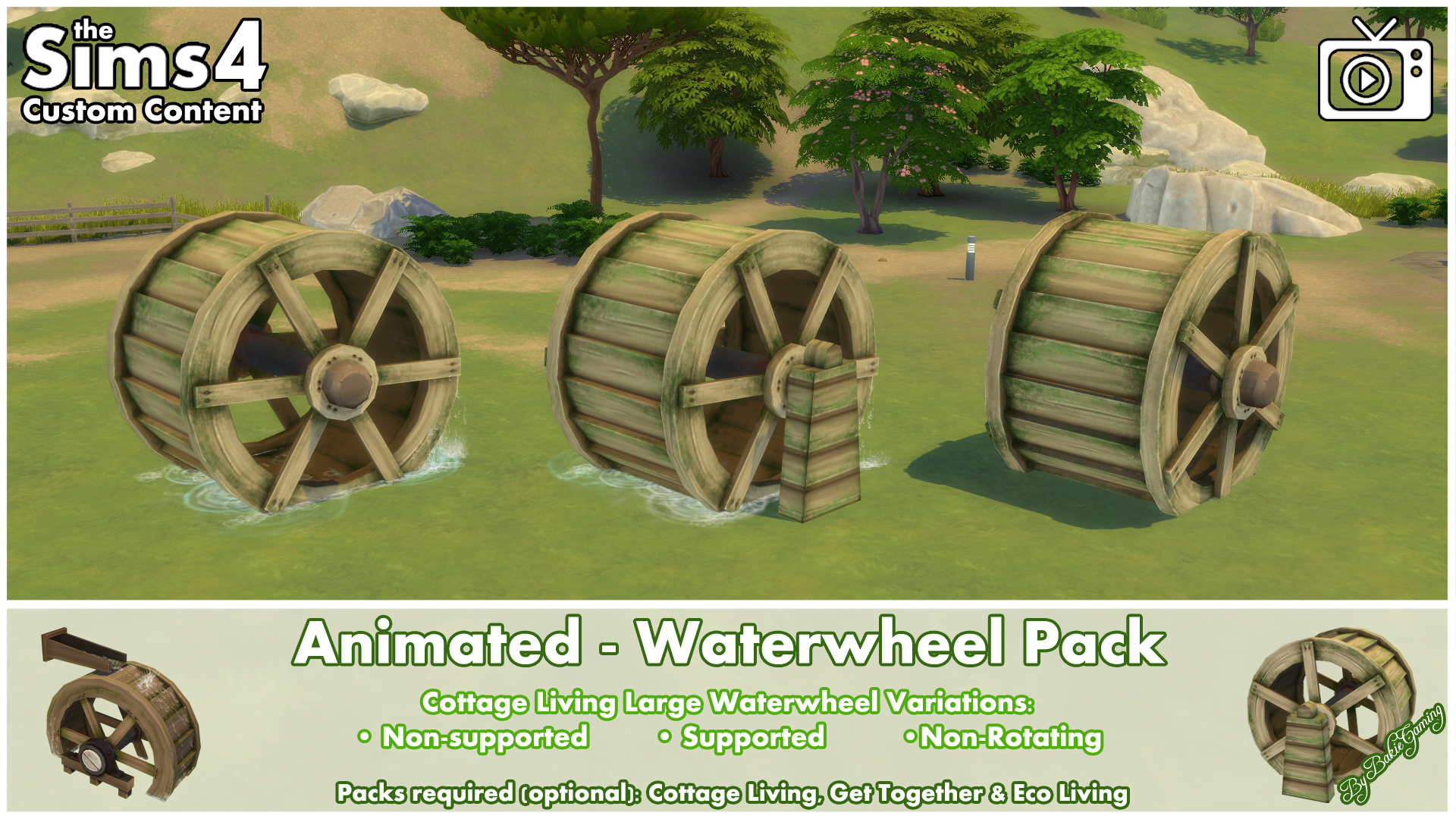 Mod The Sims - Animated - Waterwheel Pack