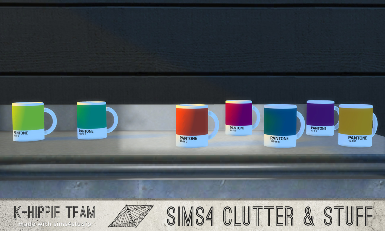 Mod The Sims - 7 Mugs Pantone - Clutter Sputnik - set 1