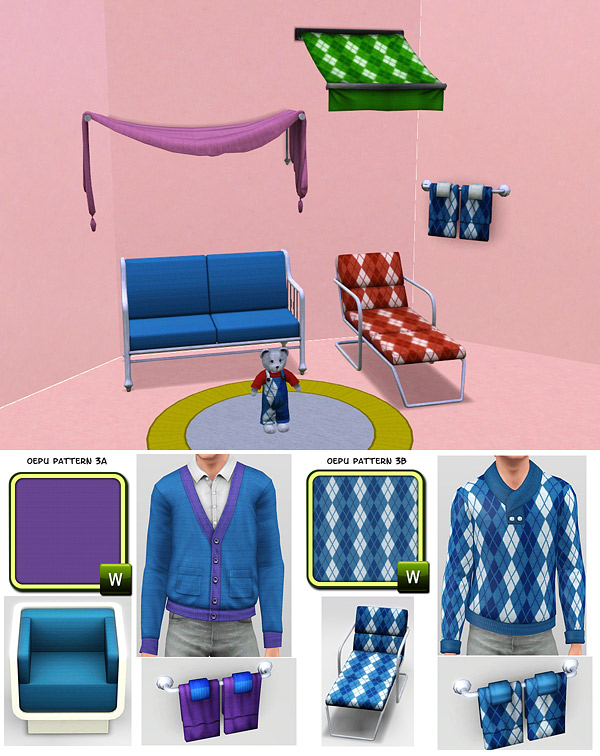 Mod The Sims - 10 fabric patterns converted from Sims 2