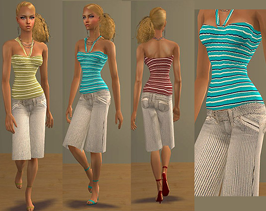 Mod The Sims - Detention Striped Halters in 3 colors