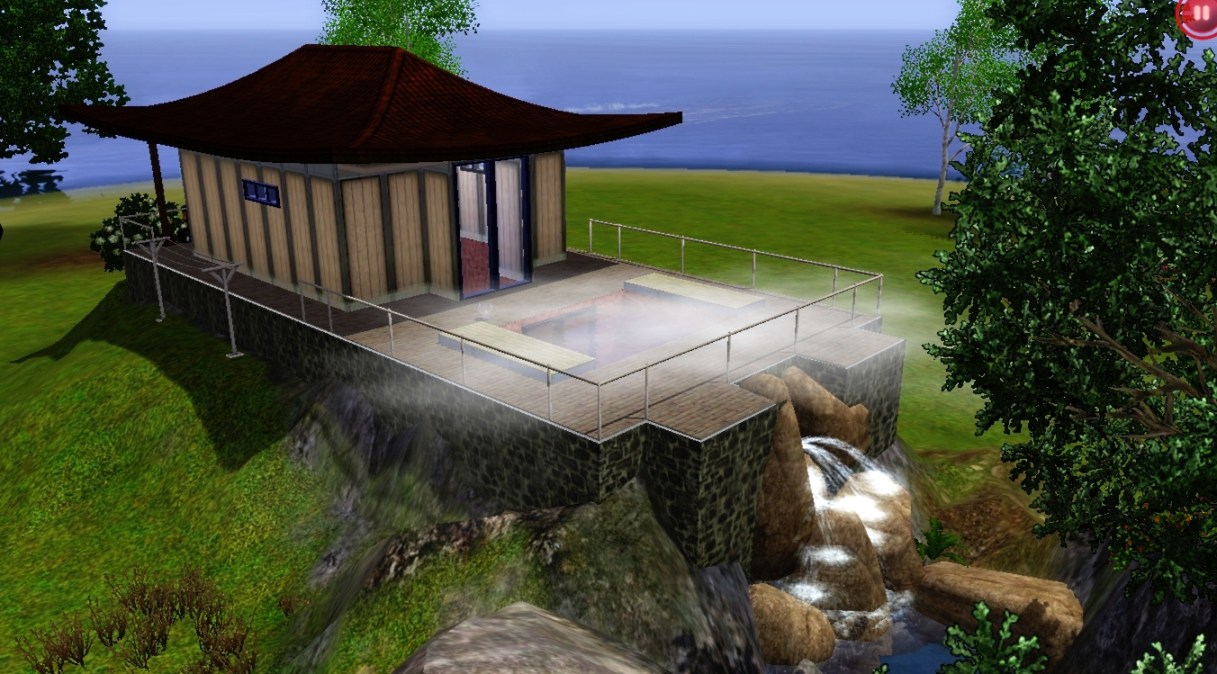Mod The Sims - "Hot Springs" starter with waterfall, no CC.