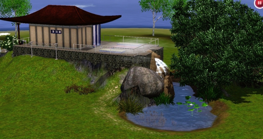 Mod The Sims - "Hot Springs" starter with waterfall, no CC.
