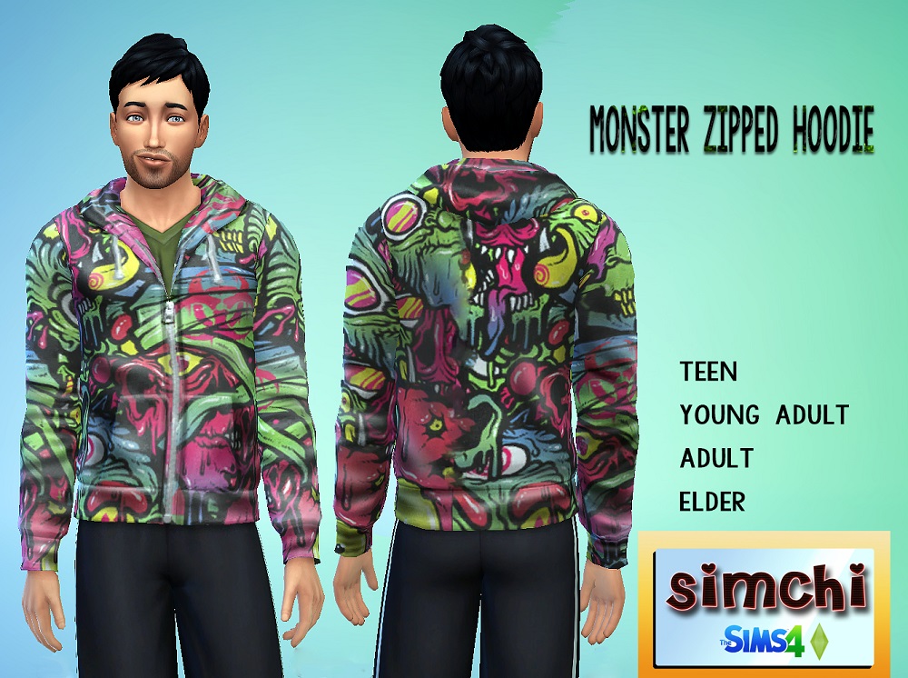 Mod The Sims Monster Zipped Hoodie For Males