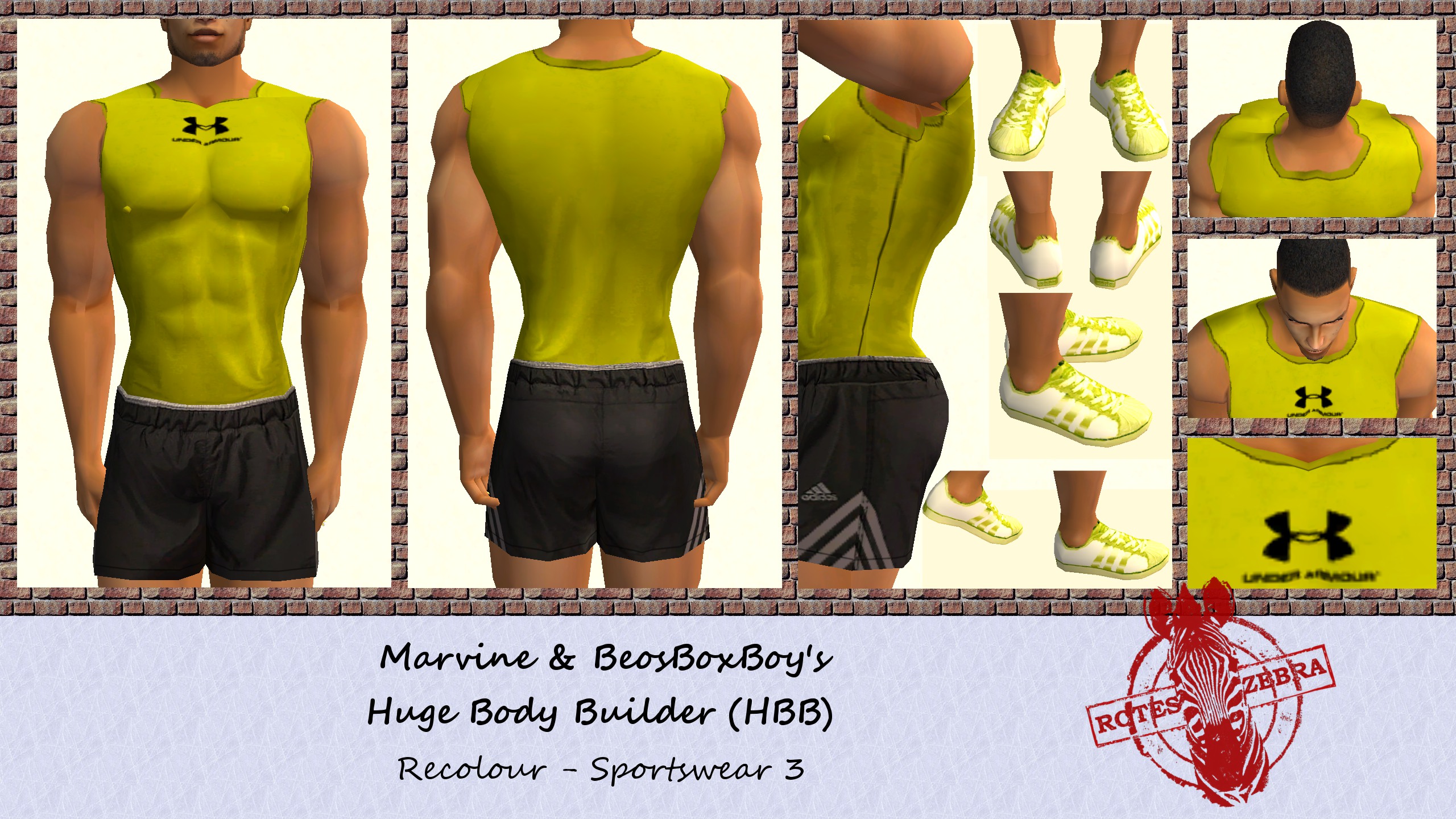 Mod The Sims - Huge Body Builder (HBB) - 4 new Athletic Outfits