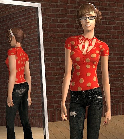 Mod The Sims - Red golden dotted top with ribbon on the neck