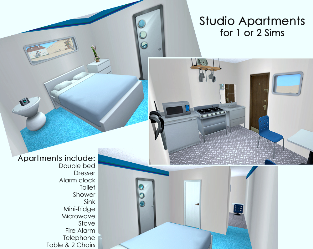 Mod The Sims - S C Apartments ~ Studio Apartments for 1 or 2 Sims