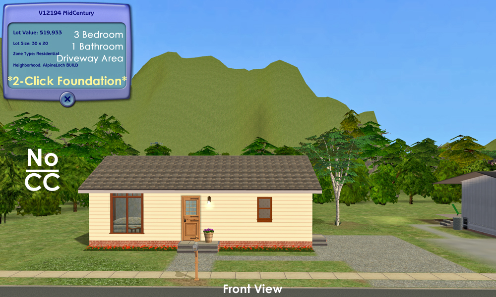 Mod The Sims - Anne: MidCentury Design V12194 ~ 3B/1B/2-Clk Foundation - No CC Starter
