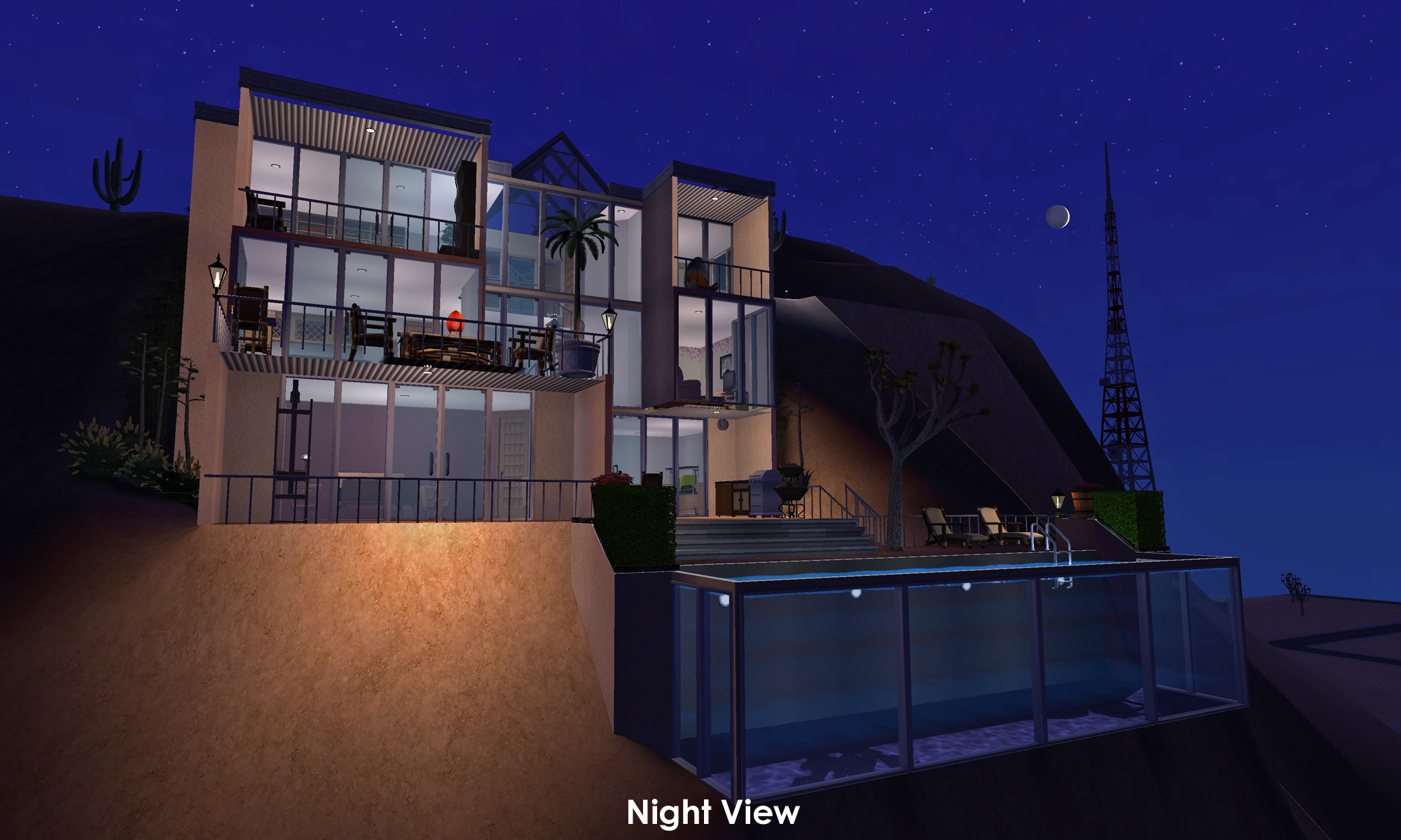 Mod The Sims - Cliff-Side - Modern, Three Living Levels, Pool - off the ...