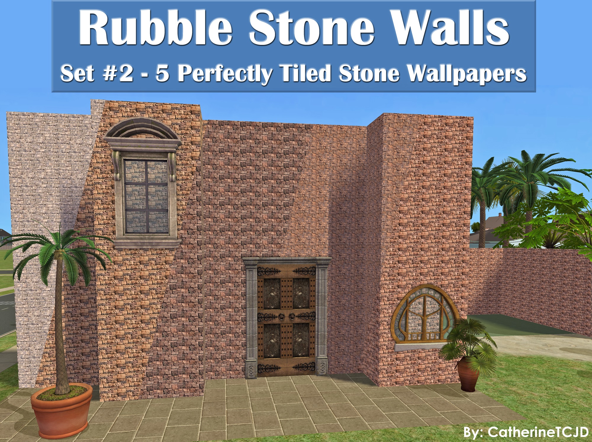 Mod The Sims - Rubble Stone Walls - Set 2: Five Perfectly Tiled Stone Walls