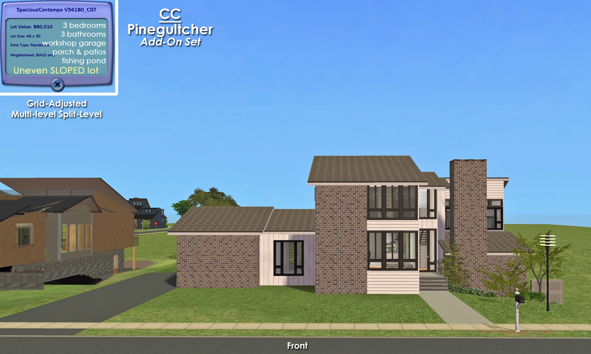 Mod The Sims - Spacious Contemporary: 3B/3B/Garage with a pond - SLOPED lot