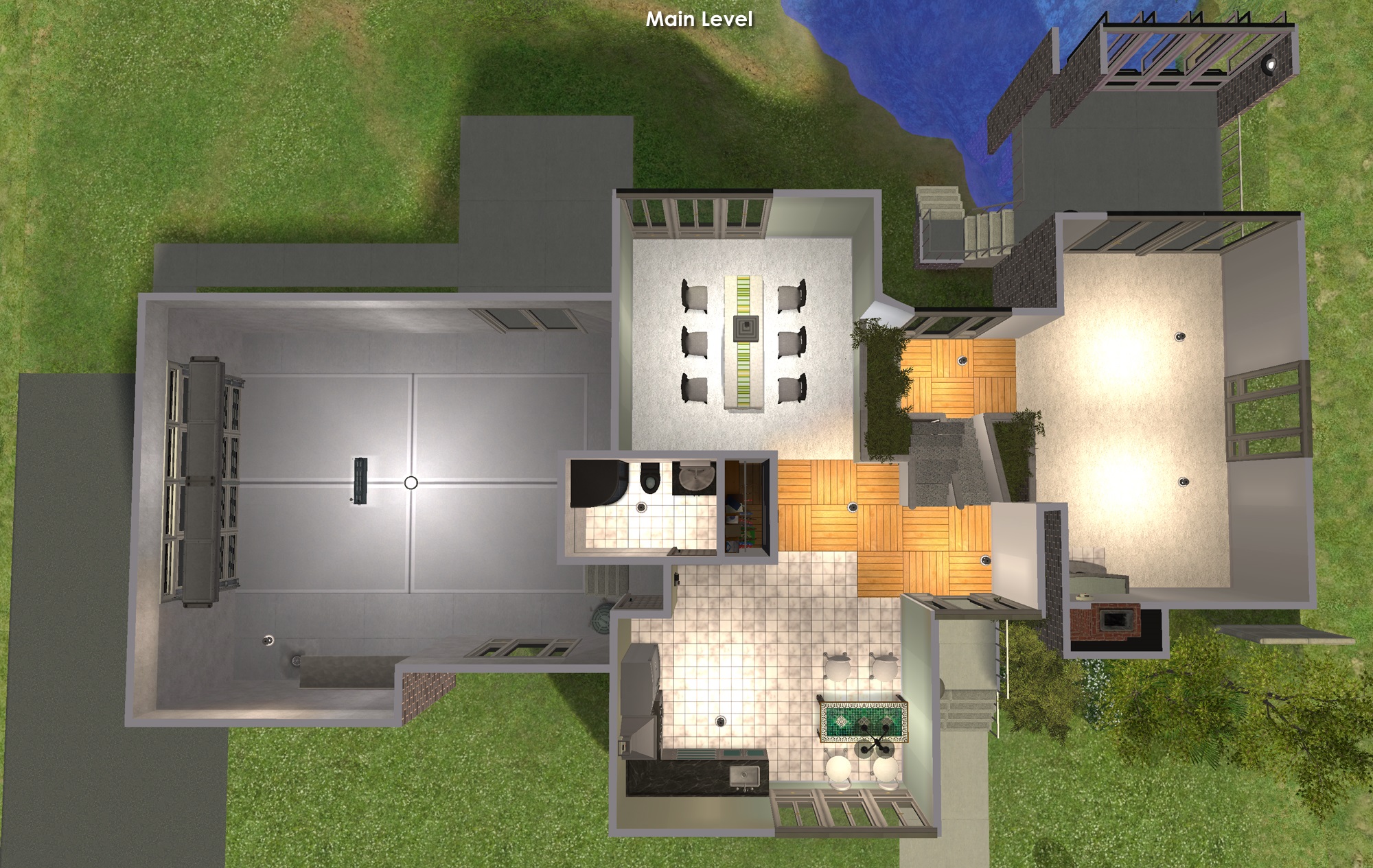 Mod The Sims - Spacious Contemporary: 3B/3B/Garage with a pond - SLOPED lot