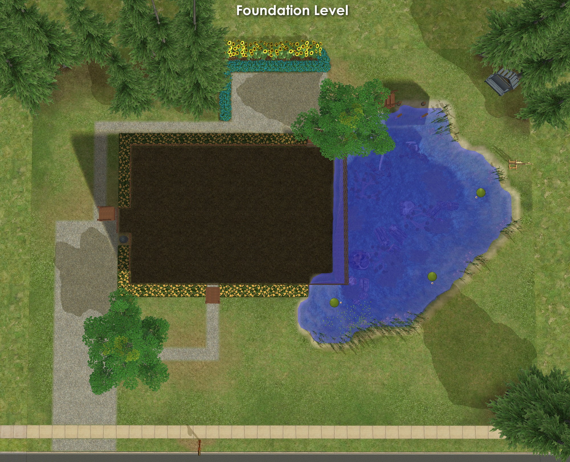 Mod The Sims - A-Frame Retreat on a Swimmable Pond: 3B/2B/2CarDriveway ...