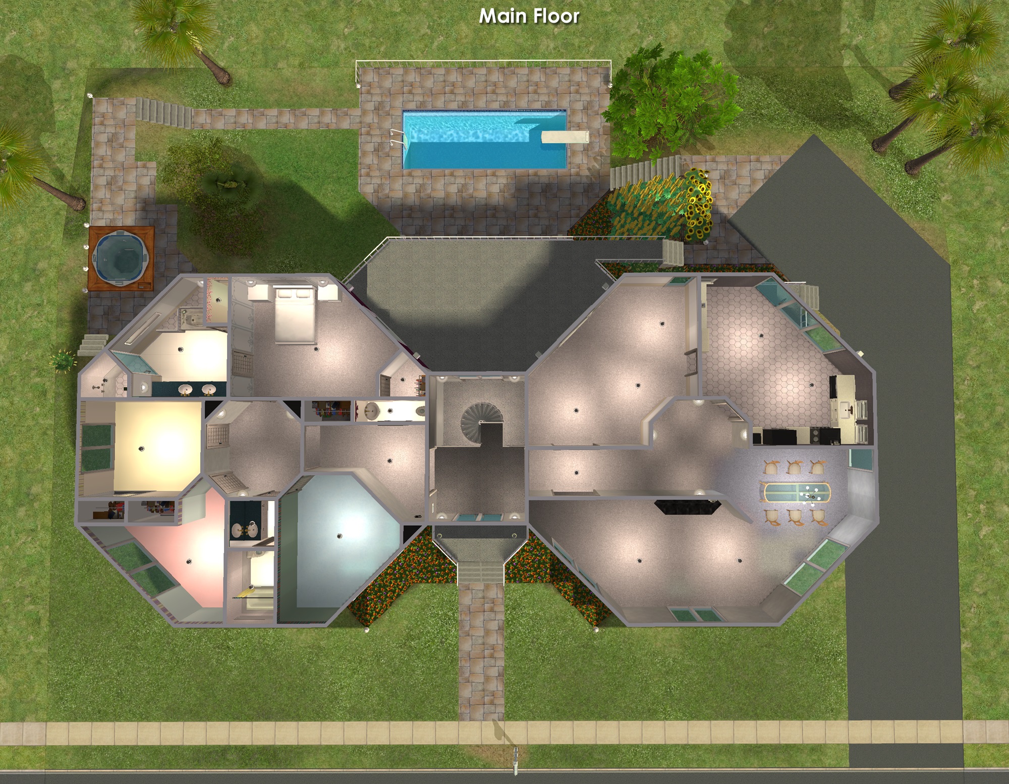 Mod The Sims - Contemporary Double Octagon House: 4B/2.5B/Driveway with ...