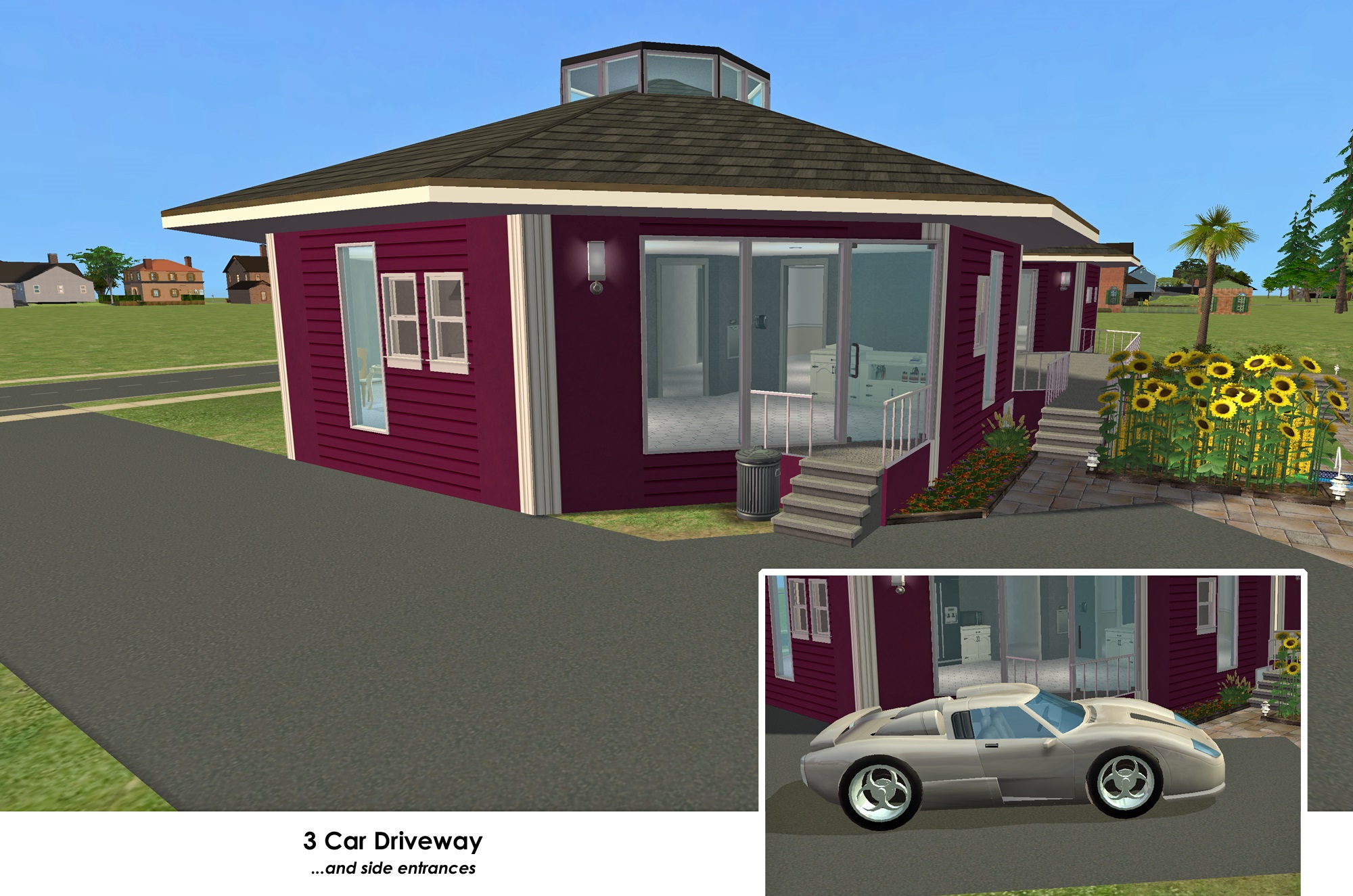 Mod The Sims - Contemporary Double Octagon House: 4B/2.5B/Driveway with ...