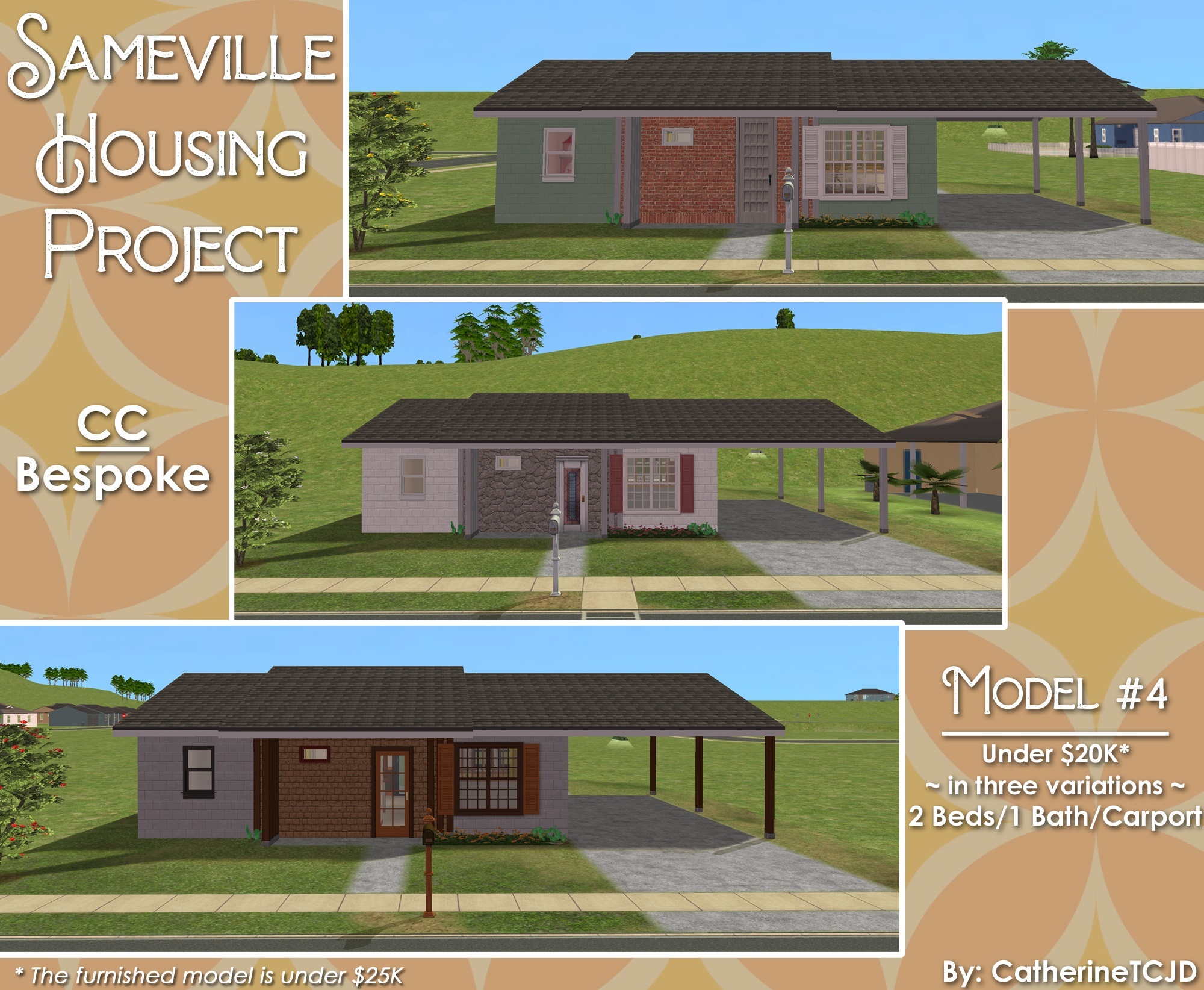 Mod The Sims - Sameville ~ House Model #4: 2B/1B/Carport STARTER ...