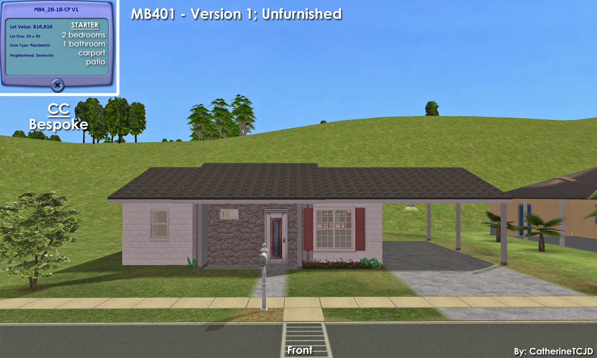 Mod The Sims - Sameville ~ House Model #4: 2B/1B/Carport STARTER ...