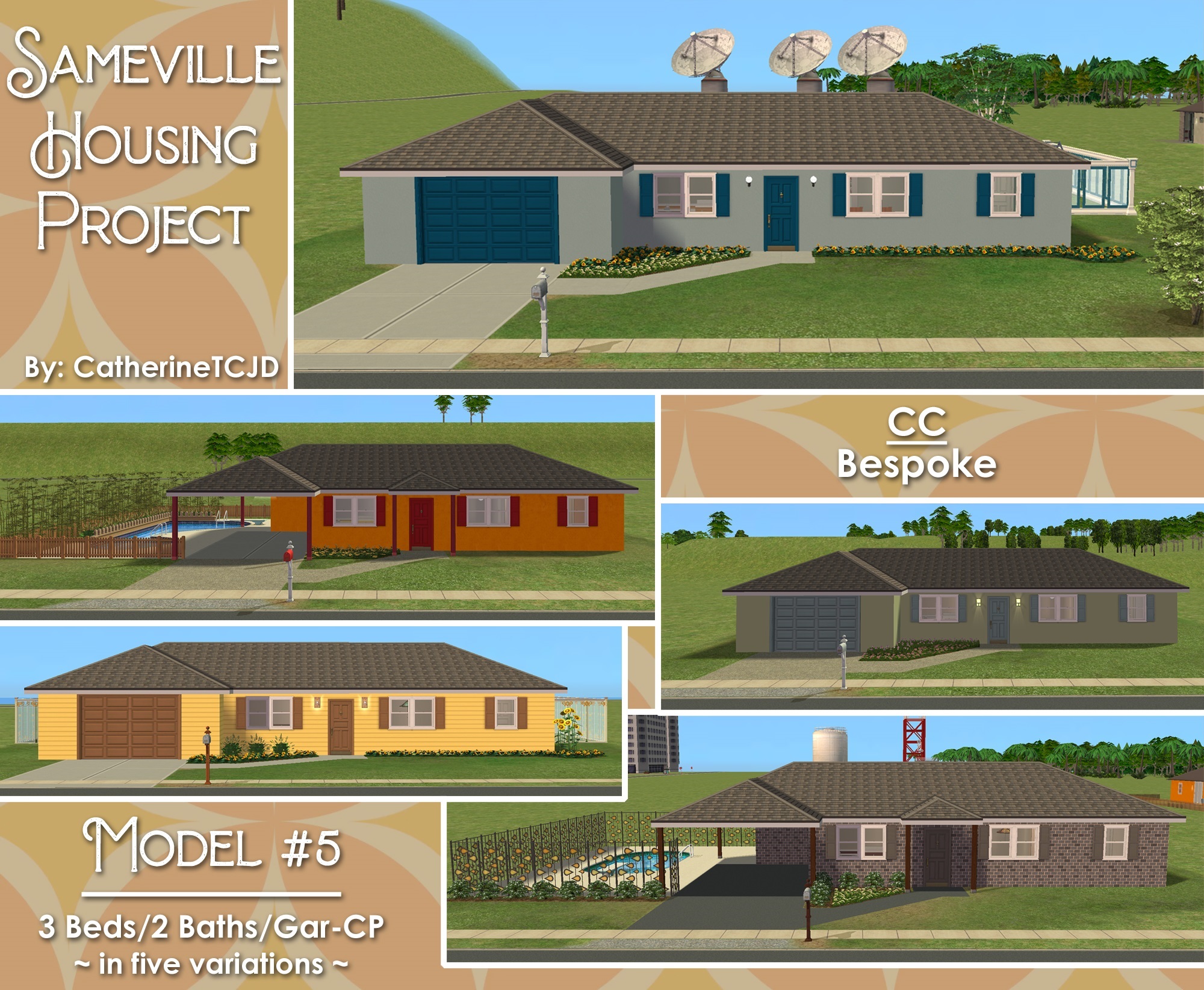 Mod The Sims - Sameville ~ House Model #5: 3B/2B/Garage-or-Carport ...
