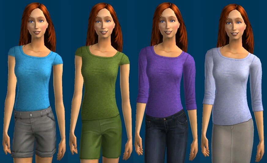 Mod The Sims - Simple Basics: 3/4 Shirts and Tees in 20 Solid Colors