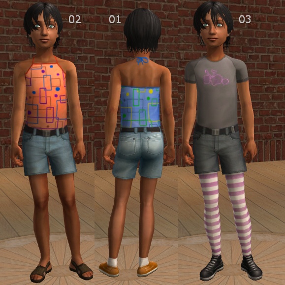 Mod The Sims - 3 Girls Outfits : Shorts for Shorties (2 Geometric ...