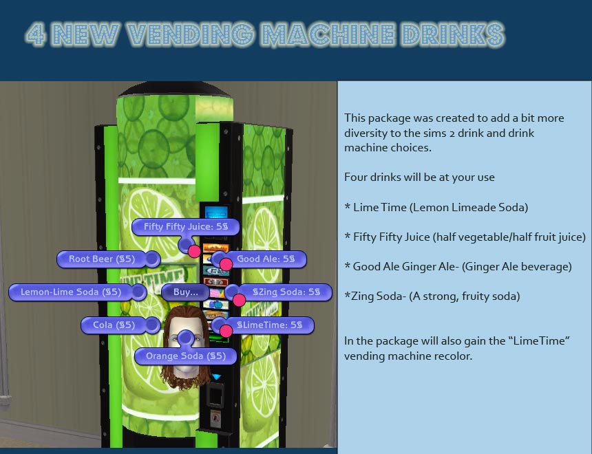 Mod The Sims - 4 Vending Machine drinks and Vending Machine Recolor choice