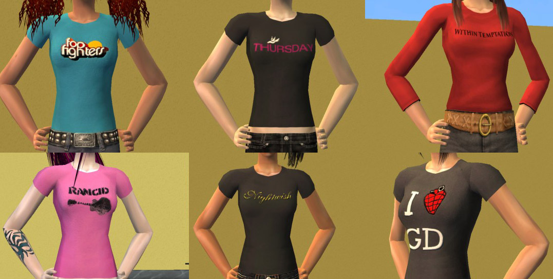 Mod The Sims - Six Band Tshirts for Teen and Adult Female