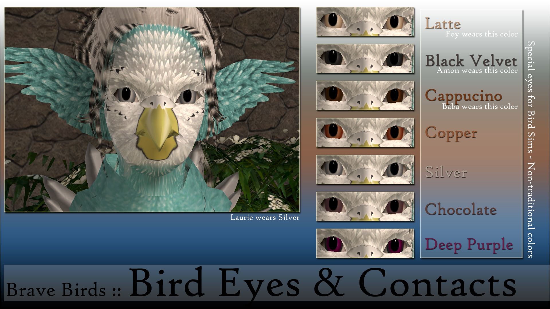 Mod The Sims - Brave Birds :: Bird Eyes in 7 colors + Contact lenses ...